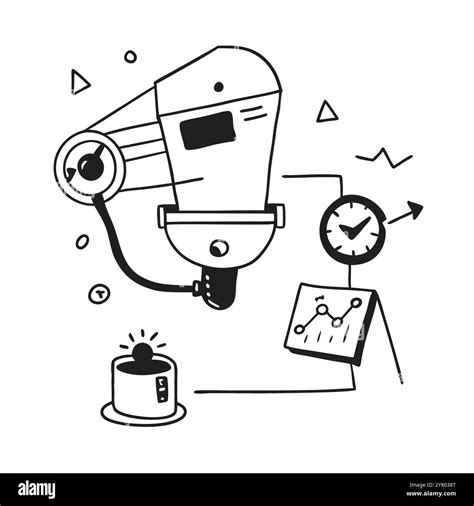 Hand Drawn Illustration Of Ai Technology Automating Tasks And Optimizing Time With A Robot
