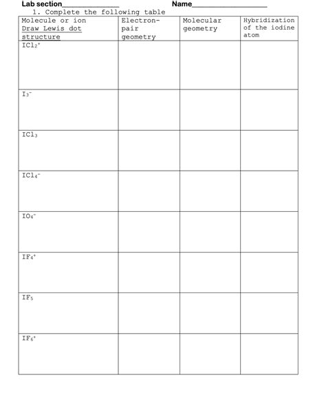 Solved Name Lab Section Complete The Following Table Chegg