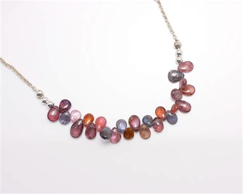 Sterling Silver Mixed Multi Color Spinel Briolettes Necklace On