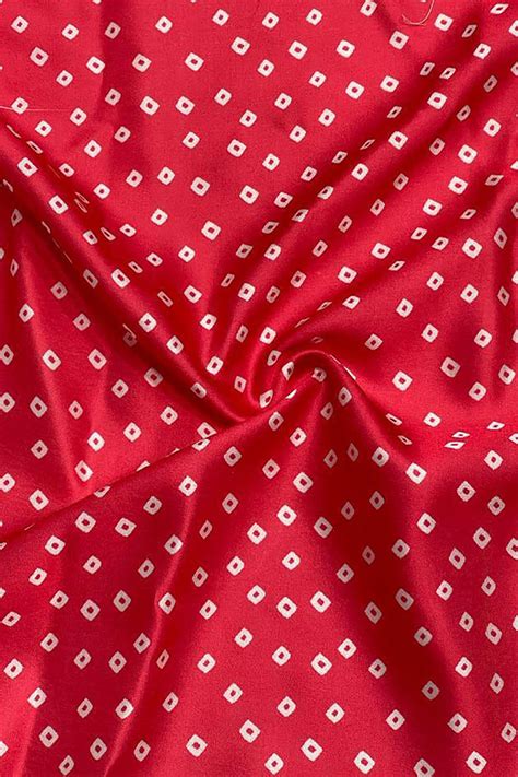 Red Bandhani Design Digital Printed Modal Satin Fabric Luxurion World