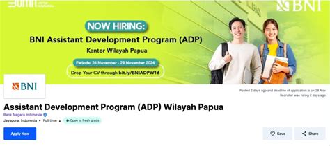 Program Adp Bni Lowongan Kerja 2024 Assistant Development Jadi Bumn