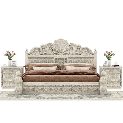 Nuala Hand Carved Solid Wood Platform Bed Wood Platform Bed Solid