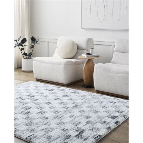 Livabliss Cloudy Shag Ivory Modern Checkered 7 Ft X 10 Ft Area Rug