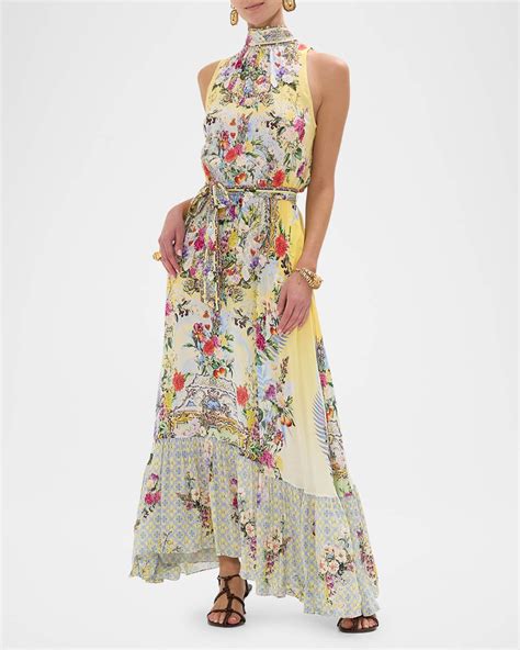 Camilla Flor Fantastica Tie Neck Maxi Dress Neiman Marcus