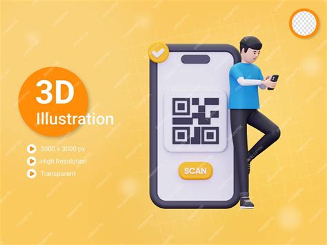 Premium Psd 3d Man Scanning Barcodes Using A Smartphone Illustration