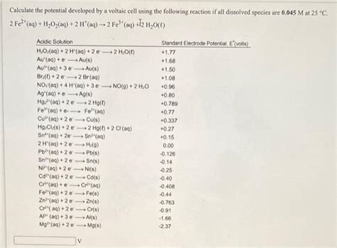 Solved Calculate The Potential Developed By A Voltaic Cell