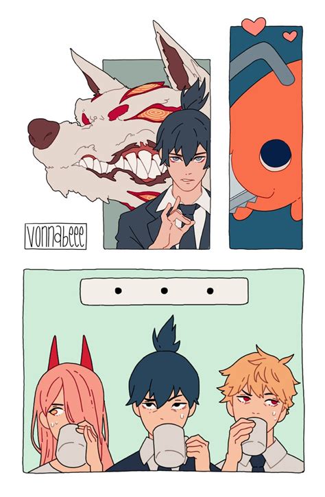 Power Denji Hayakawa Aki Pochita And Fox Devil Chainsaw Man Drawn
