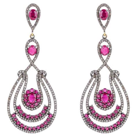 7 53 Carat Diamond And Ruby Dangle Earrings For Sale At 1stdibs