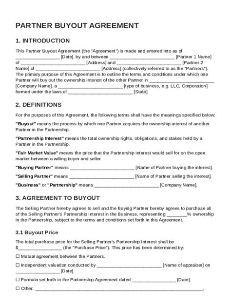 Partner Buyout Agreement Template Fill Out And Sign Online Dochub