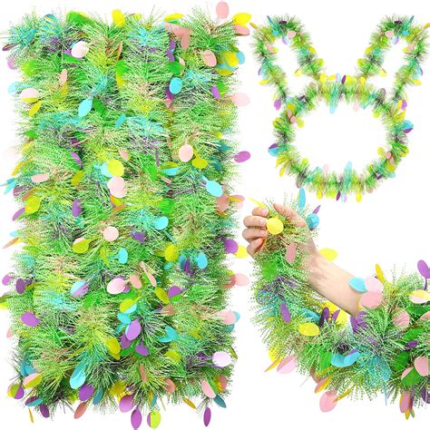 4pcs Easter Tinsel Garland 26ft Colorful Tinsel Twist Garland Spring