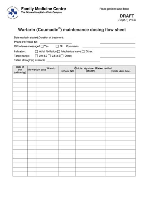 Warfarin Coumadin Maintenance Dosing Flow Sheet Printable Pdf Download