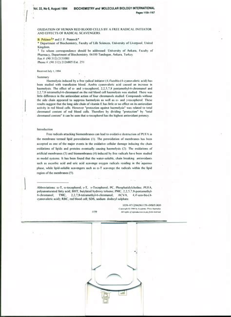 Pdf Oxidation Of Human Red Blood Cells By A Free Radical Initiator