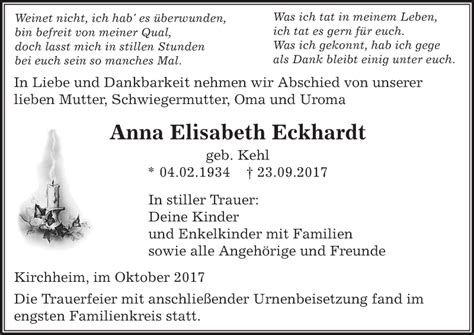 Traueranzeigen Von Anna Elisabeth Eckhardt Trauerhnade