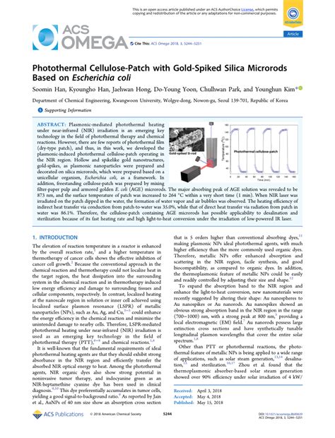 Pdf Photothermal Cellulose Patch With Gold Spiked Silica Microrods Based On Escherichia Coli