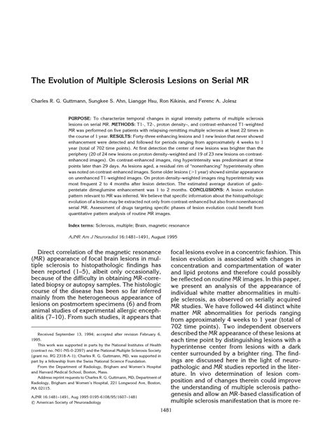 Pdf The Evolution Of Multiple Sclerosis Lesions On Serial Mri