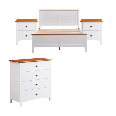 Harbourview 4pc Set Double Bedroom Suite Bed Frame Bedside Table Tallb