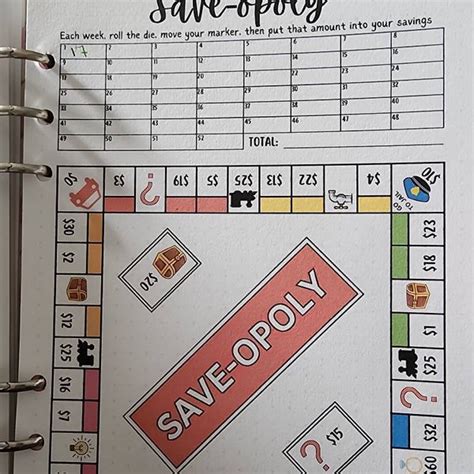 Saveopoly Savings Challenge Printable Journal Page Printable