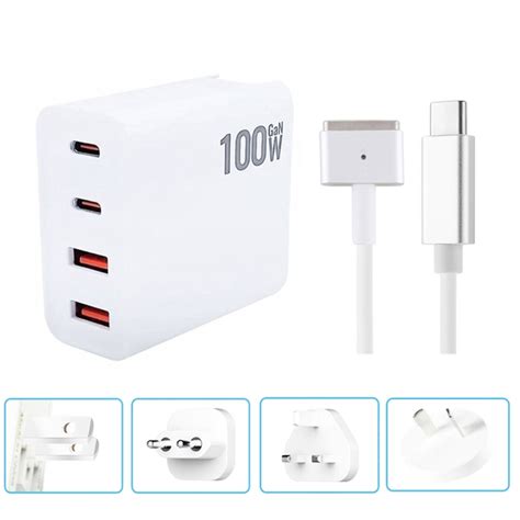 GaN W 듀얼 USB C Type C 듀얼 USB 멀티 포트 충전기 m Type C MagSafe T 헤더 데이터 케이블 플러그 크기 US EU