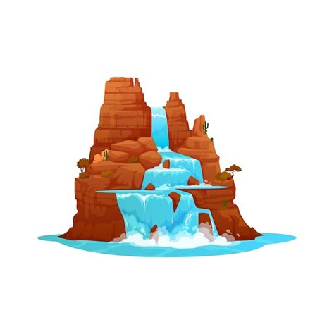 Premium Vector Cartoon Wild West Waterfall And Water Cascade With Cascading Liquid Flows Rocks