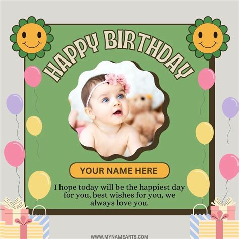 Joyful Happy Birthday Wishing Card With Photo And Name Edit Mynamearts