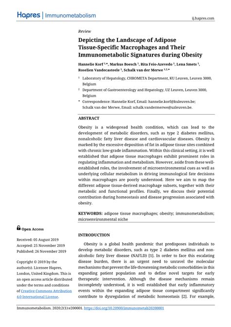 PDF Depicting The Landscape Of Adipose Tissue Specific Macrophages And Their Immunometabolic