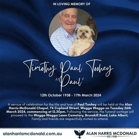 Late Timothy Paul Toohey Alan Harris Mcdonald