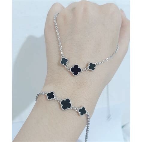 Jual Set Clover 3 Mata Perak 925 Lapis Mas Putih Shopee Indonesia