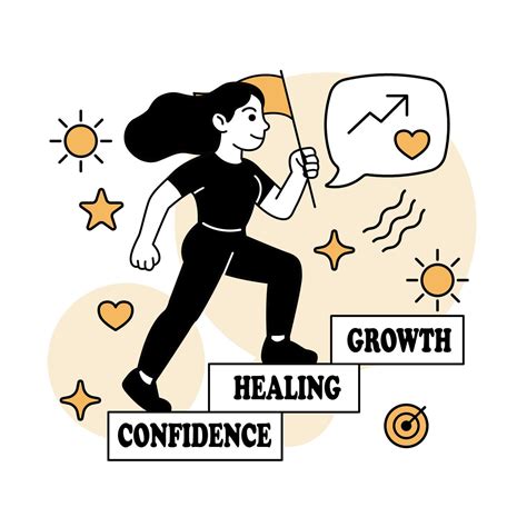 Illustration Of A Woman Confidently Walking Up Steps Labeled Confidence