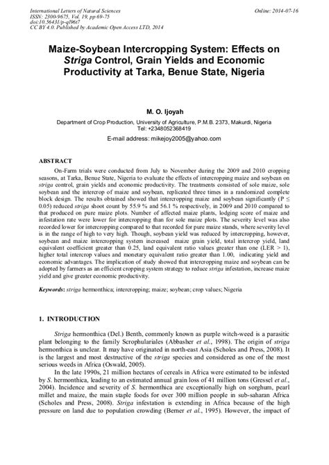 Maize Soybean Intercropping System Effects On Striga Control Grain