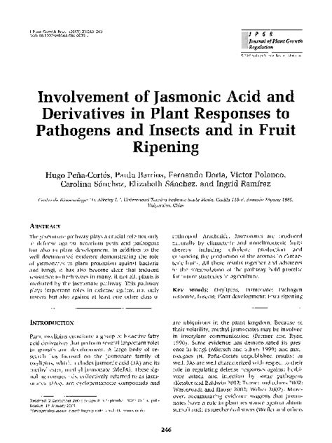 Pdf Involvement Of Jasmonic Acid And Derivatives In Plant Response To Pathogen And Insects And