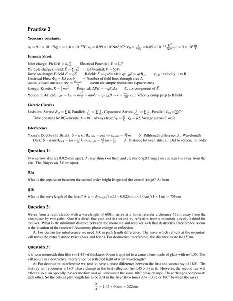 Practice Questions Solutions For Physics Ii Phy 2054 Docsity