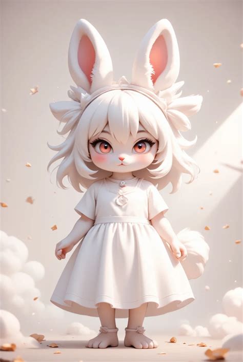 Furry Kemono Rabbit Girl Cute White Fur Long White Hair Red Eyes Seaart Ai
