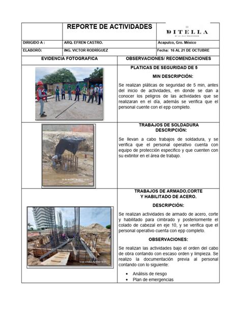 Reporte Semanal De Actividades Pdf