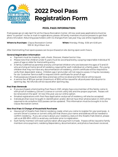 Fillable Online Pool Pass Information Fax Email Print Pdffiller