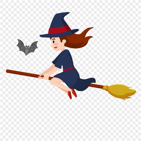 빗자루를 타고 할로윈 작은 마녀 만화 요소 Png 일러스트 무료 다운로드 Lovepik