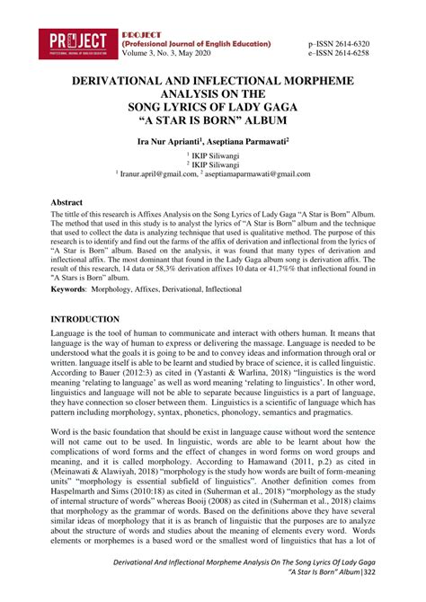 Pdf Derivational And Inflectional Morpheme Analysis On The Song Lyrics Of Lady Gaga “a Star Is