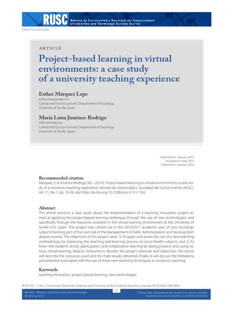 Pbl Learning In Virtual Pdf Project Based Learning Rubric Academic
