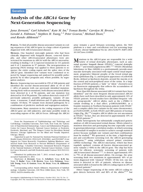 Pdf Analysis Of The Abca4 Gene By Next Generation Sequencing