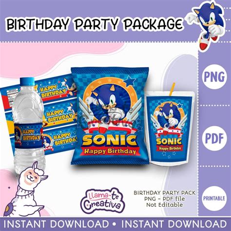 Sonic Party Pack Chip Bag Bottle Label And Juice Pouch Bag Label