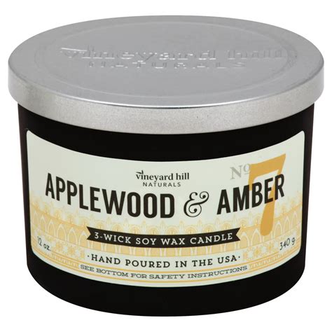 Vineyard Hill Naturals Applewood And Amber Scented 3 Wick Soy Candle