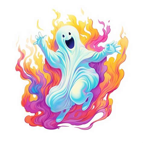 Premium Ai Image Happy Ghost Dancing On A White Background With Colorful Colors Around