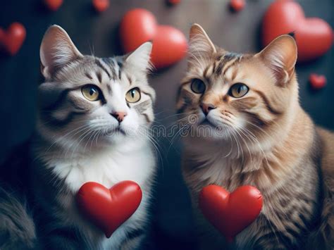 Two Cats In Love Are Sitting Next To Each Other Stock Image Image Of