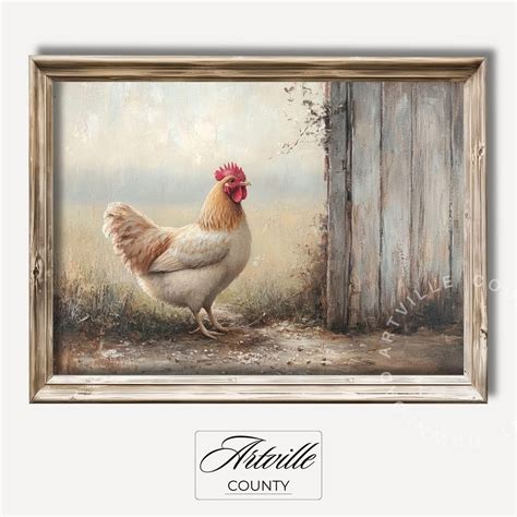 Printable Farmhouse Chicken Art Antique Hen Painting Vintage