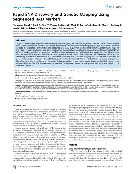 Pdf Rapid Snp Discovery And Genetic Mapping Using Sequenced Rad Markers