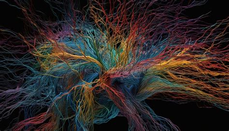 Abstract Chaotic Design Of Glowing Nerve Cells In Futuristic Space