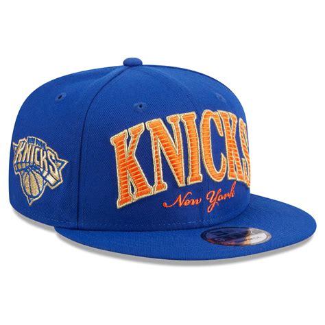 Mens New Era Blue New York Knicks Golden Tall Text 9fifty Snapback Hat