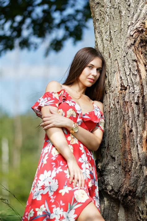 Outdoors Portrait Of Brunette Girl Stock Image Image Of Happy Girl