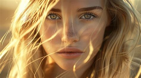 A Beautiful Girl With Long Blonde Hair And Blue Eyes Premium Ai