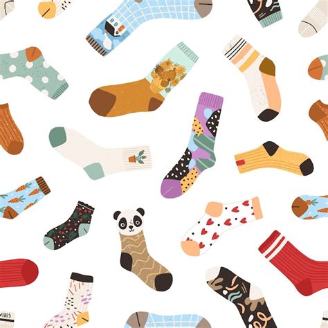 Premium Vector Seamless Texture With Cute Cotton And Woolen Colorful Socks With Different