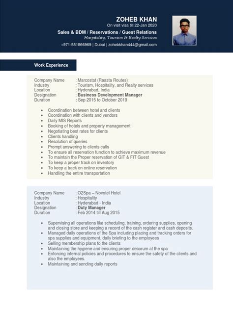 Zoheb Khan Sales And Bdm Reservations Guest Relations Pdf